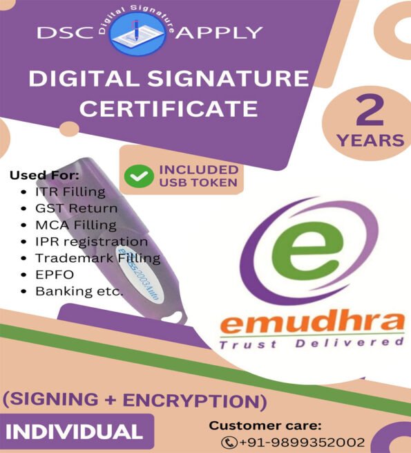 Pantasign Class 3 Combo DSC Individual Signing and Encryption For 2 Years With Token - DSC Apply